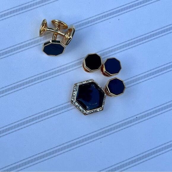 Accessories | Vintagegold And Black Hexagon Cuff Links Set | Poshmark